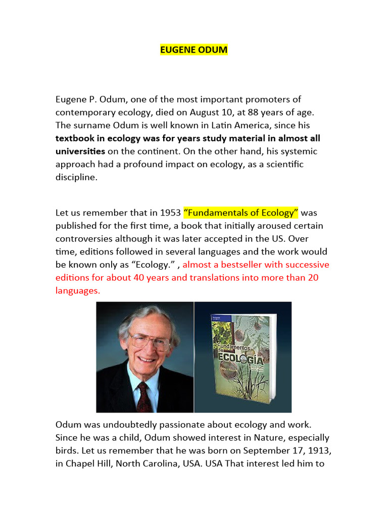 Eugene Odum | PDF | Ecology | Environmental Social Science