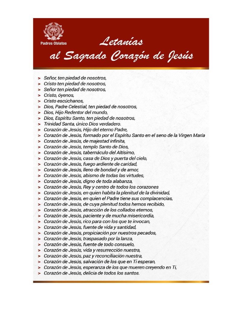 LETANIAS AL SAGRADO CORAZÓN DE JESÚS | PDF