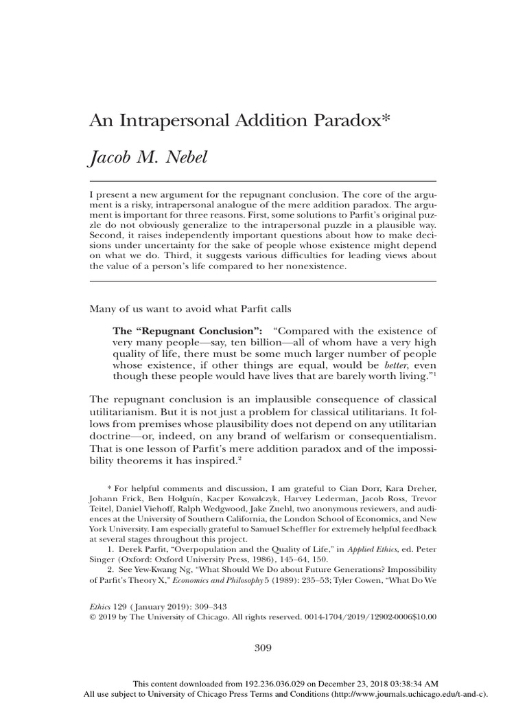 Intrapersonal Addition Paradox Analysis | PDF | Argument | Utilitarianism
