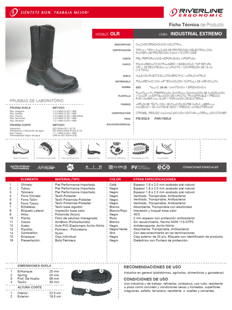 Ficha Tecnica Bota Oiler Riverline | PDF | Materiales