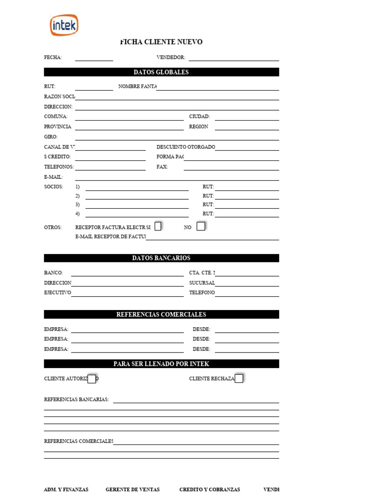 Ficha Cliente Nuevo Intek | PDF