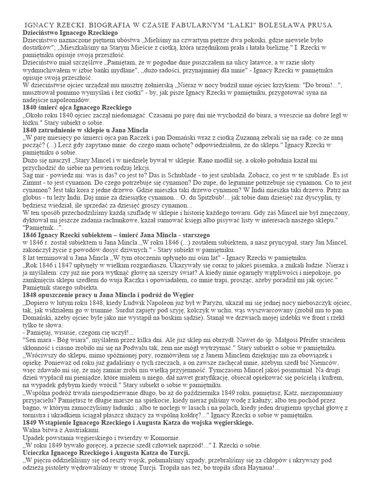 IGNACY RZECKI - Charakterystyka Z Cytatami | PDF