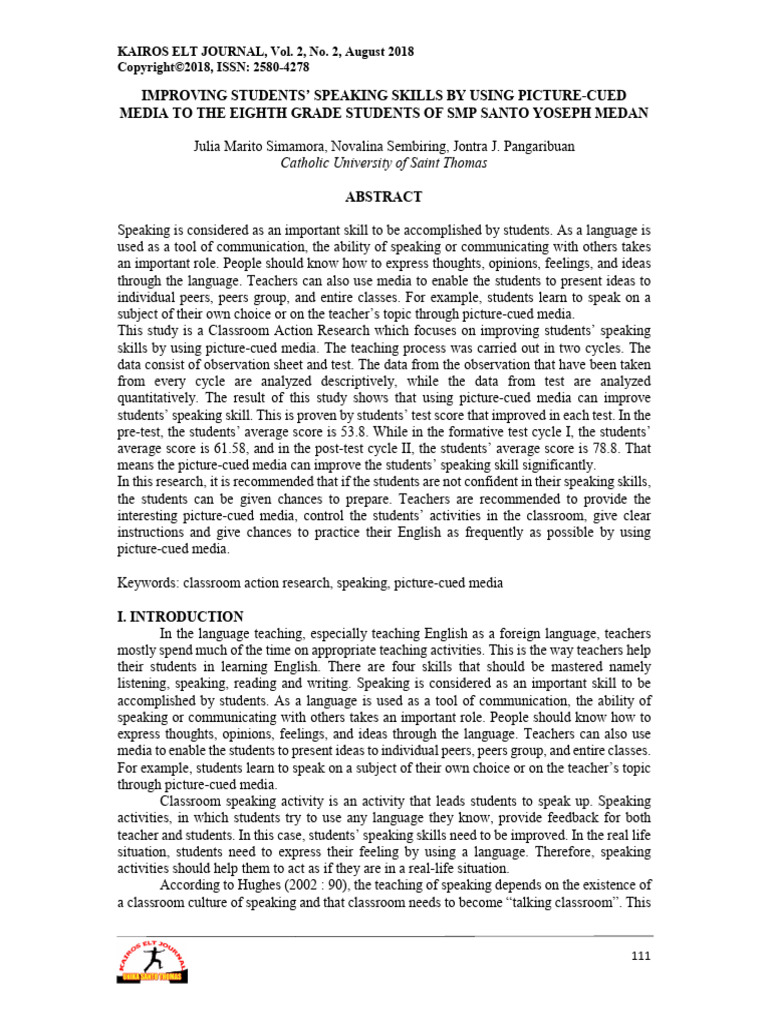Picture Cued Media Paper | PDF | Speech | Teachers