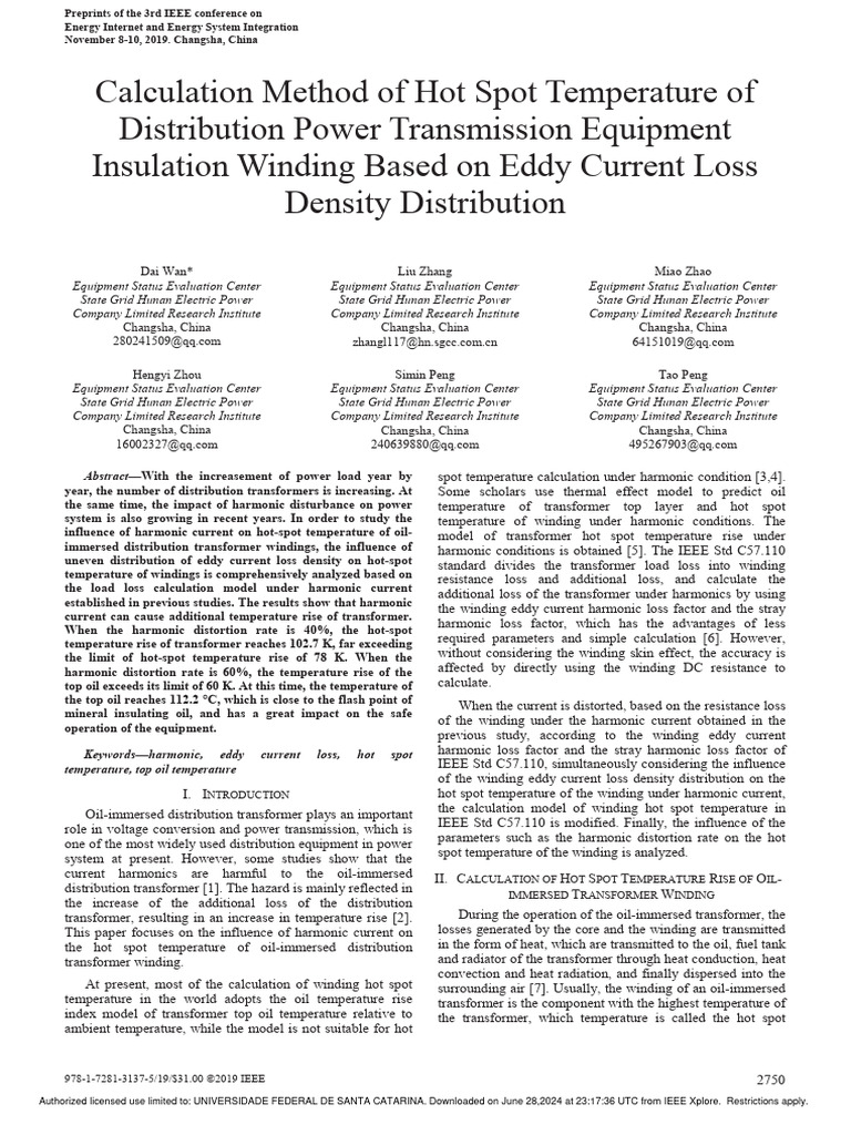 Calculation Method of Hot Spot Temperature of Distribution Power ...