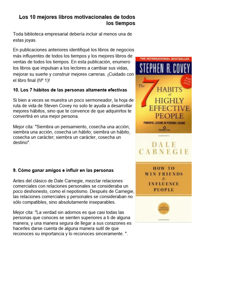 Los 10 Mejores Libros Motivacionales de Todos Los Tiempos | Descargar ...