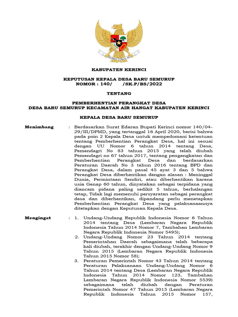 SK - Contoh SK Pemberhentian (SOTK) | PDF