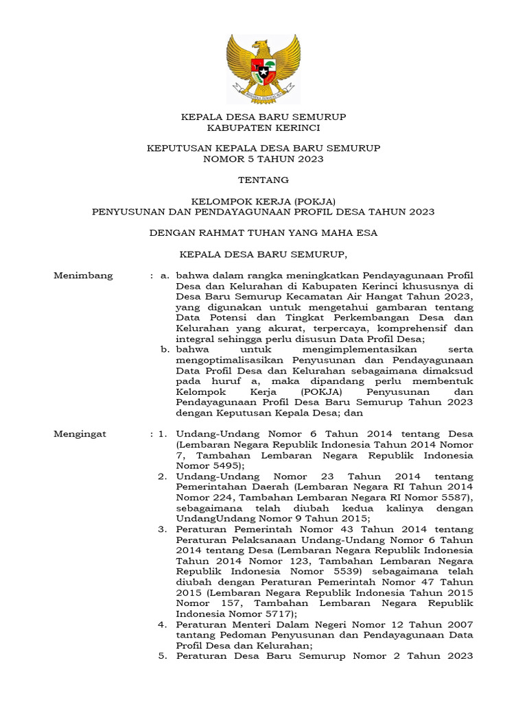 SK Pokja Profil Desa 2023 | PDF