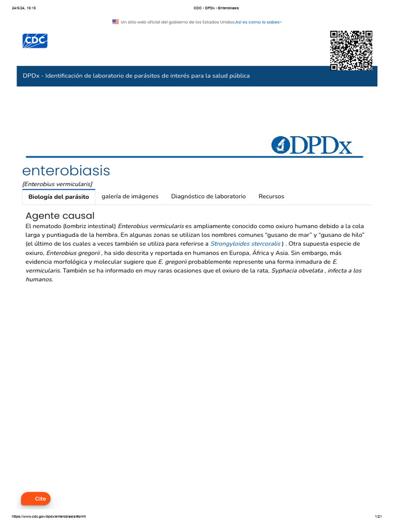 CDC - DPDX - Enterobiasis | PDF | Sistema digestivo | Parasitología