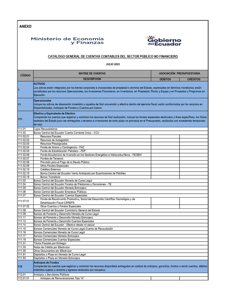 Anexo_plan_de_cuentas_julio_2023 | Descargar gratis PDF | Impuesto al valor agregado | Bancos