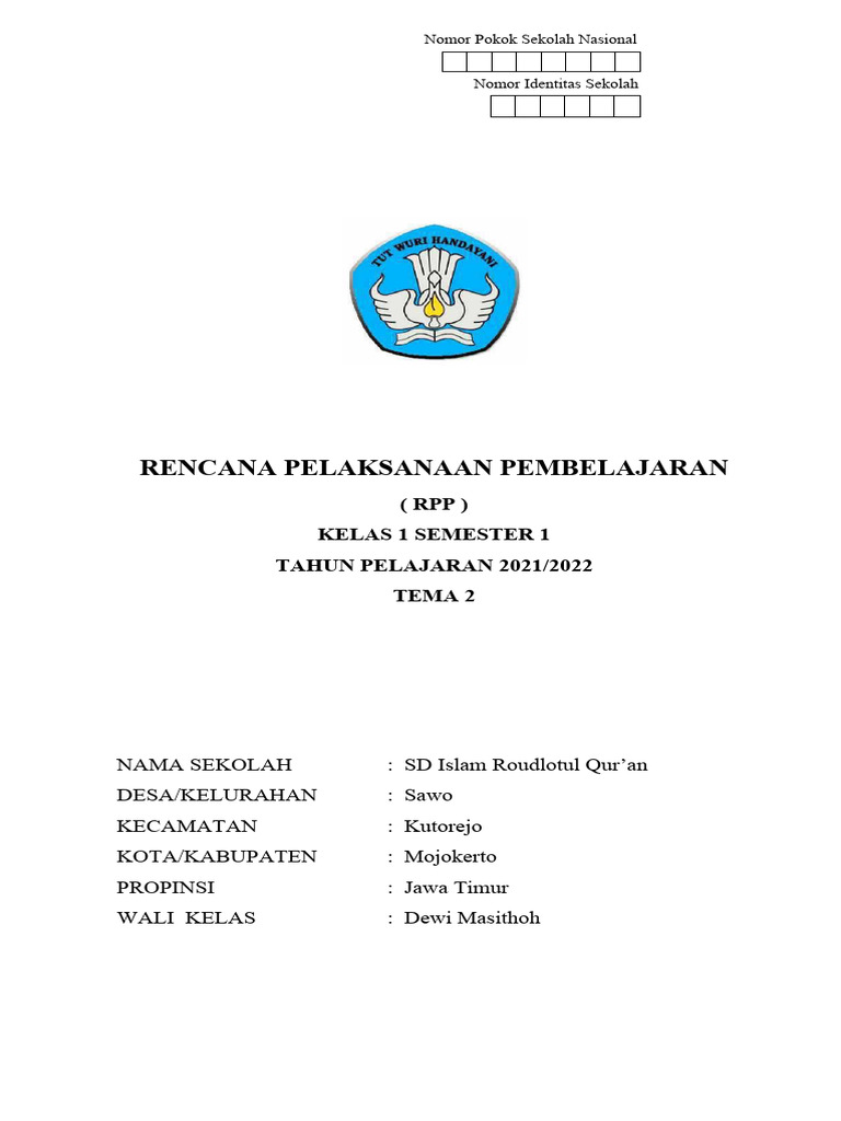 RPP 1 Lembar Kelas 1 Tema 2 | PDF