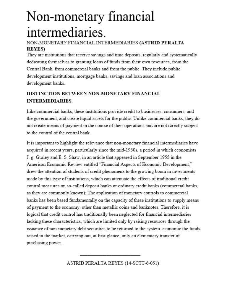 Non-Monetary Financial Intermediaries | PDF | Banks | Welfare
