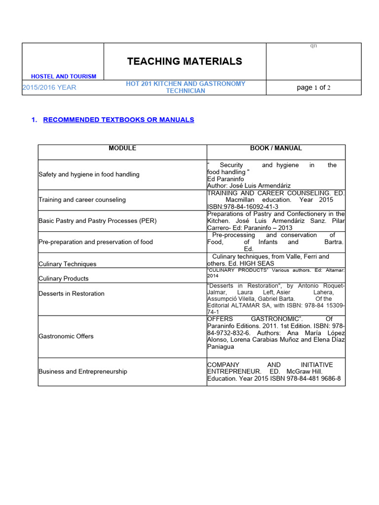 Cooking Teaching Material Pdf Gastronomy Food And Drink Preparation