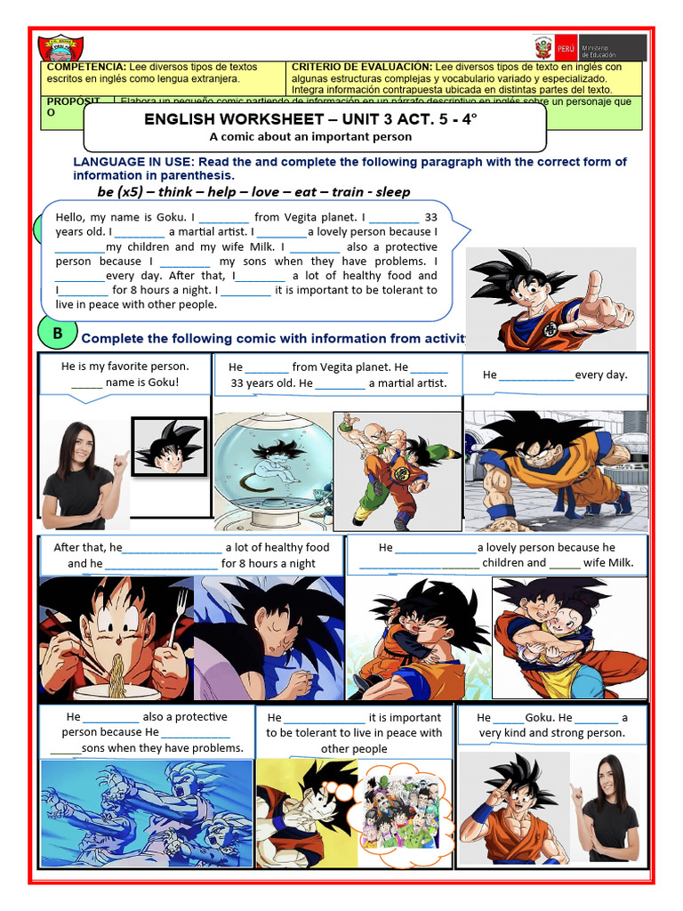 English Worksheet - 4° - Unit 3 Act. 5 | PDF | Dragon Ball