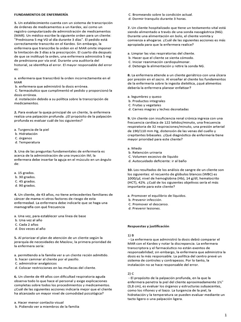 Fundamentos de Las Preguntas de Enfermería | PDF | Inyección (medicina) | Enfermería