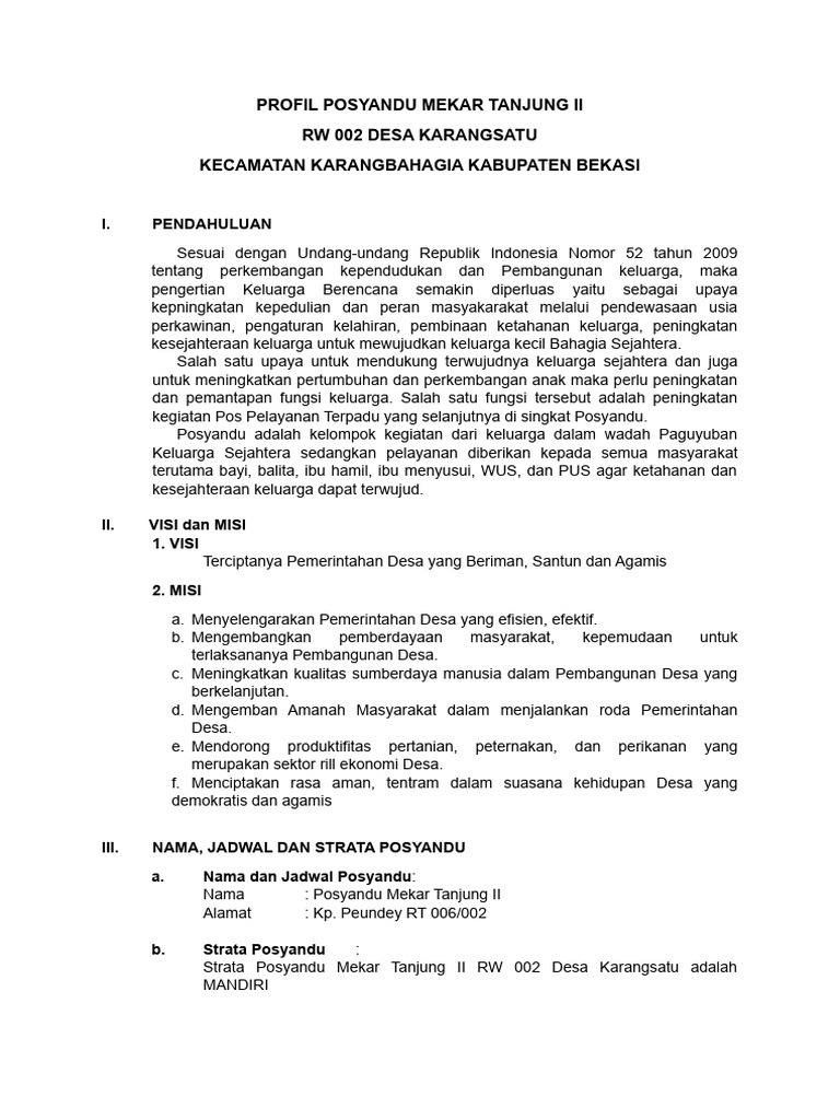 Profil Posyandu Mekar Tanjung II | PDF