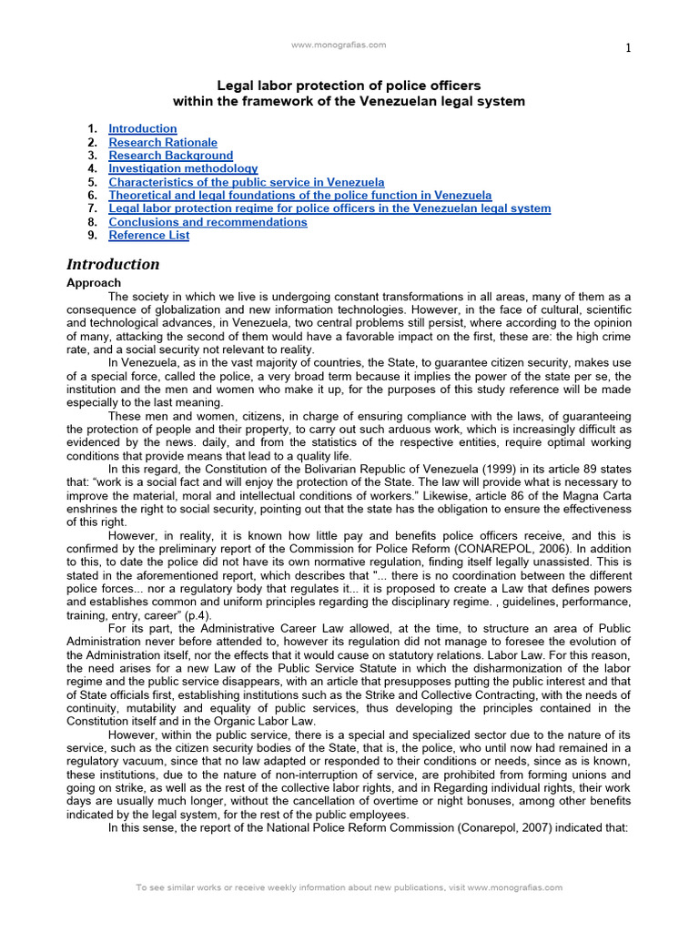 Labor Legal Protection Police Officials Framework of The Venezuelan ...
