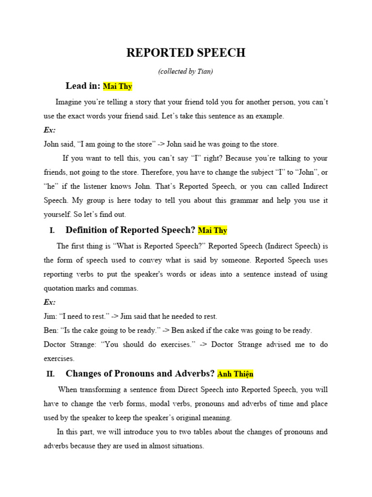 REPORTED SPEECH Final | Download Free PDF | Verb | Syntax