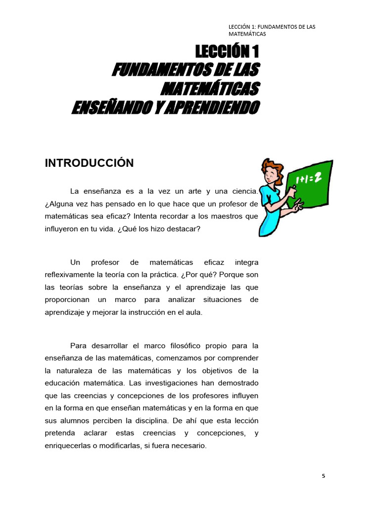 Lección 1 Fundamentos de La Enseñanza y El Aprendizaje de Las Matemáticas | PDF | Enseñanza de ...