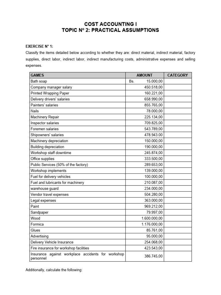 Costs 1 Unit 1 Exercises | PDF | Cost | Inventory