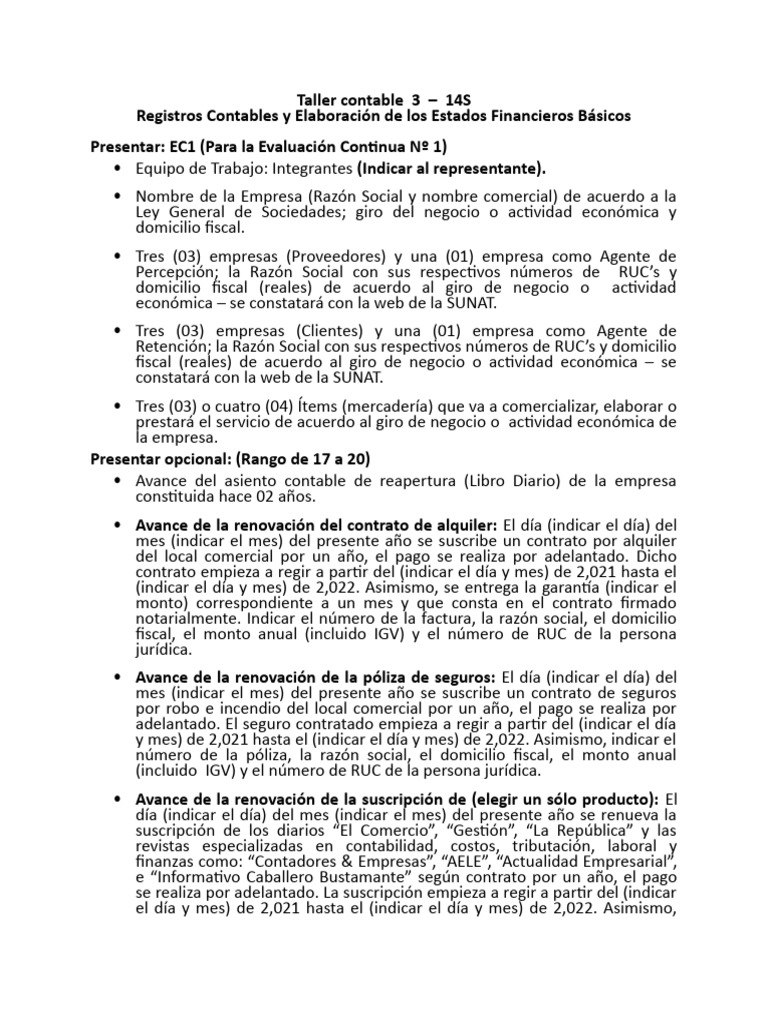 Evaluación Taller Contable 03 - EC03 | PDF | Contabilidad | Seguro