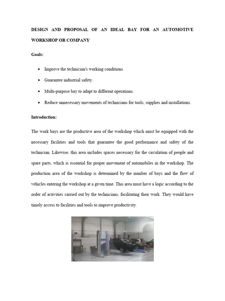 Ideal Automotive Workshop Bay Design | PDF | Tools | Manufactured Goods