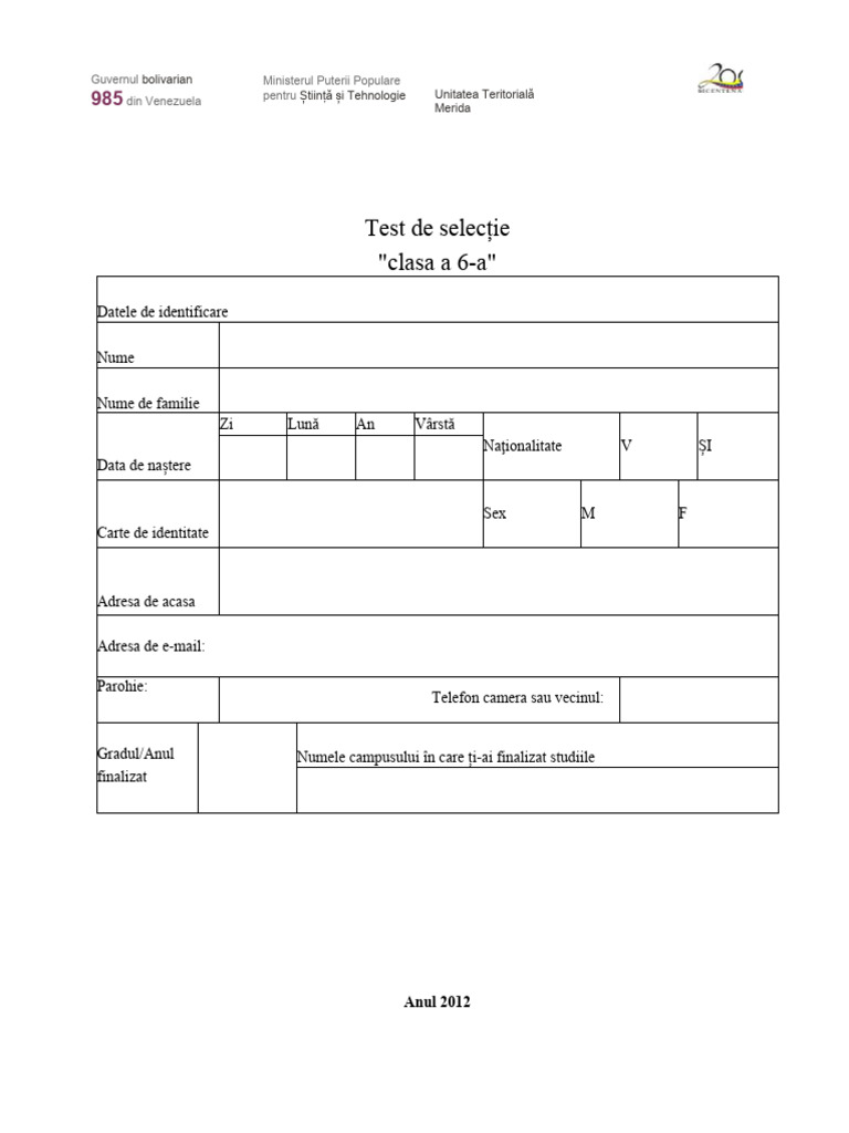 Test Definitiv Clasa A VI-a | PDF