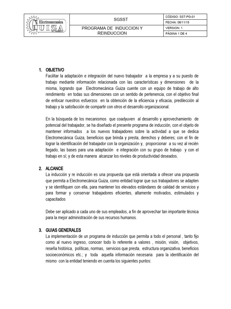 Programa de Induccion y Reinduccion | PDF | Business | Gestión de recursos humanos