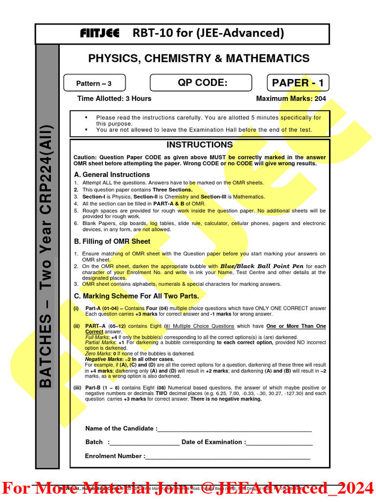 RBT 10 - Paper 1 | PDF | Adsorption | Physical Sciences