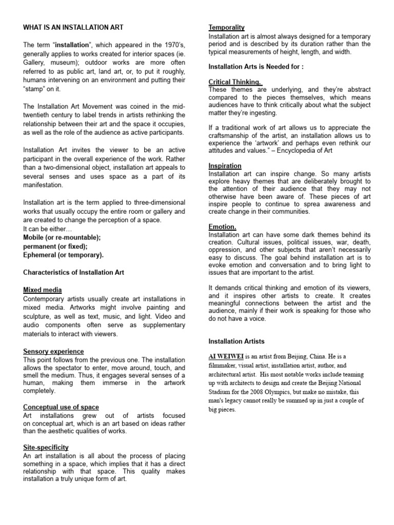 Installation Art G7 Handout Finalist | Download Free PDF | Installation ...