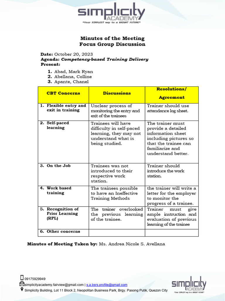 Minutes of The Meeting | PDF | Learning | Behavior Modification