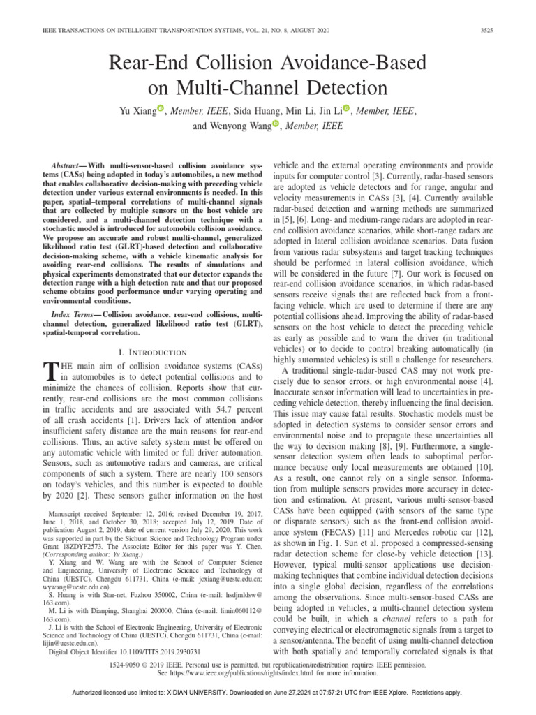 Rear-End Collision Avoidance-Based On Multi-Channel Detection | PDF | Traffic Collision | Radar