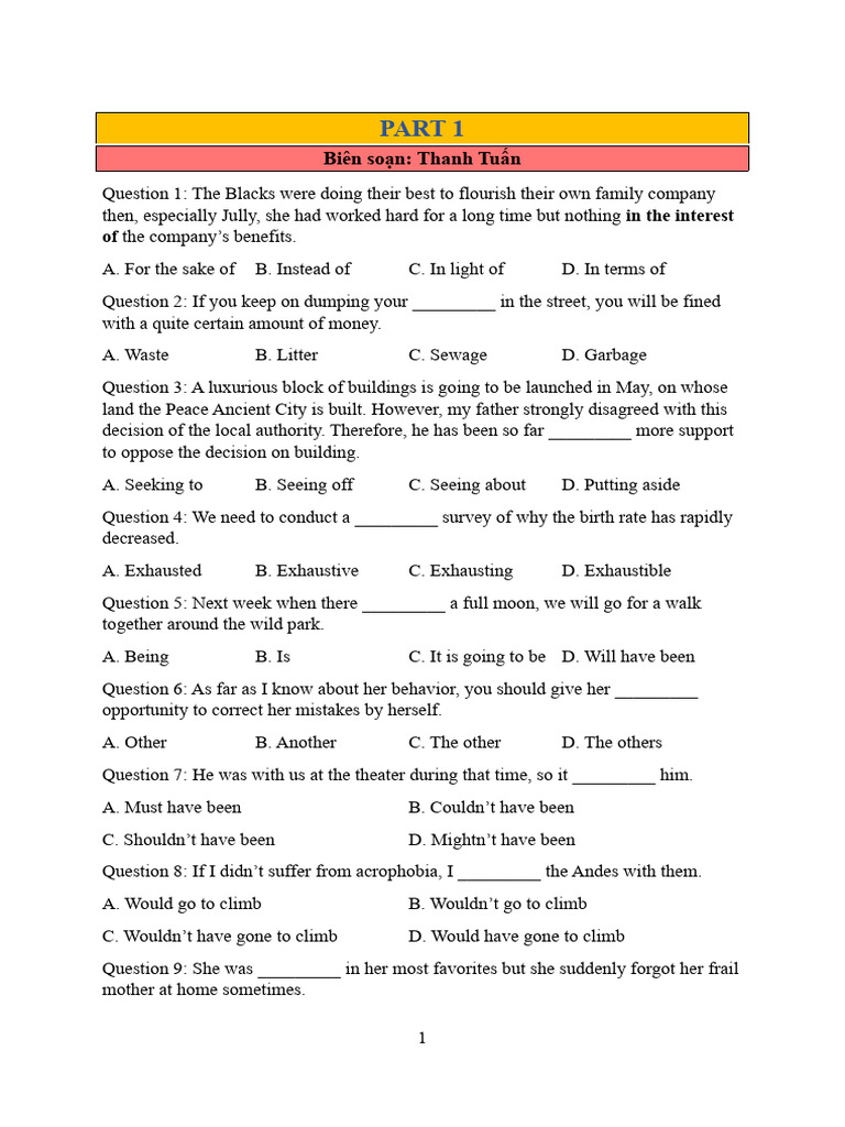 English Grammar Practice Questions | PDF