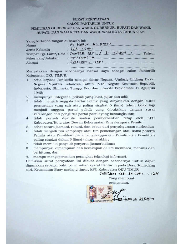 Surat Pernyataan .Rosid | PDF