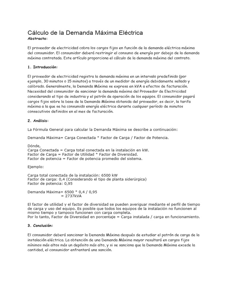 Cálculo de la Demanda Máxima Eléctrica | Descargar gratis PDF ...