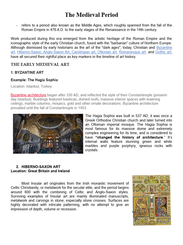 The Medieval Period HANDOUT | PDF | Medieval Art | Renaissance Art