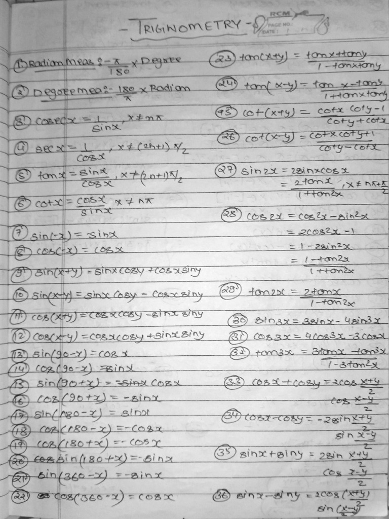 Trigonometry Formulas | PDF