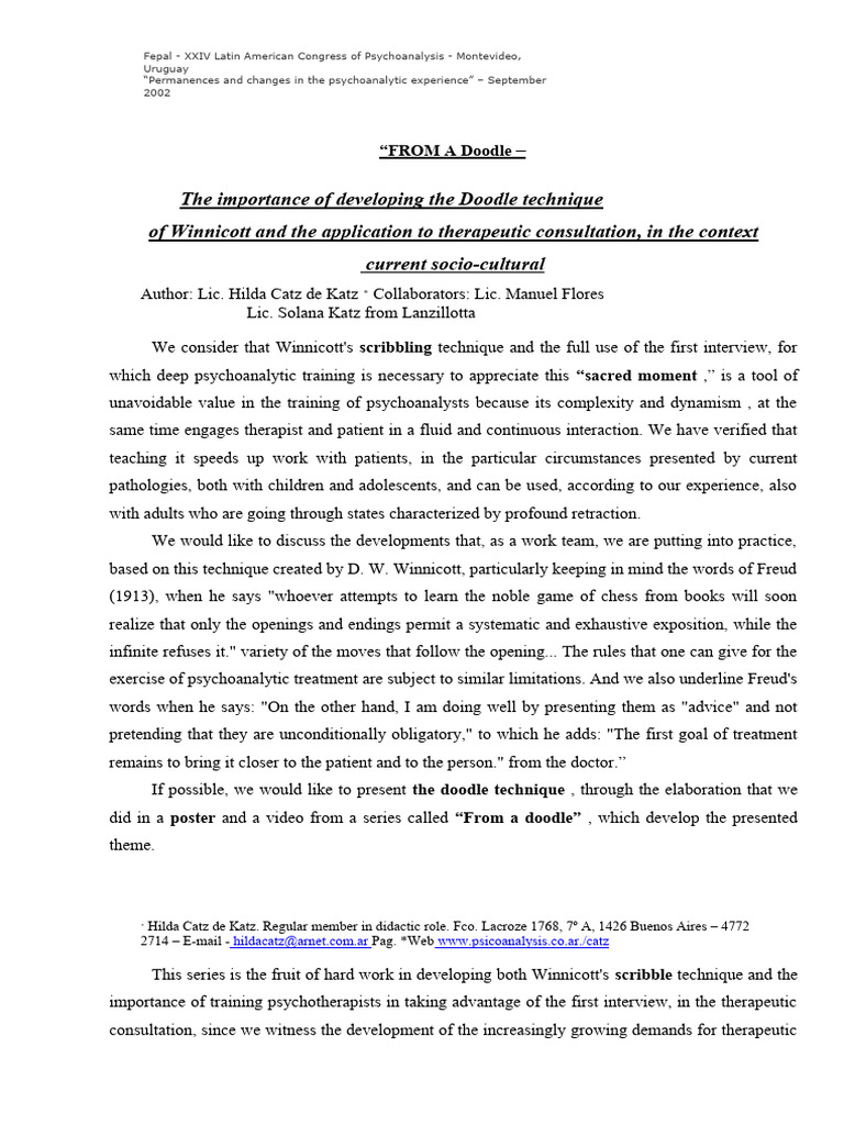Winnicott's Scribble Technique | PDF | Psychoanalysis | Psychotherapy