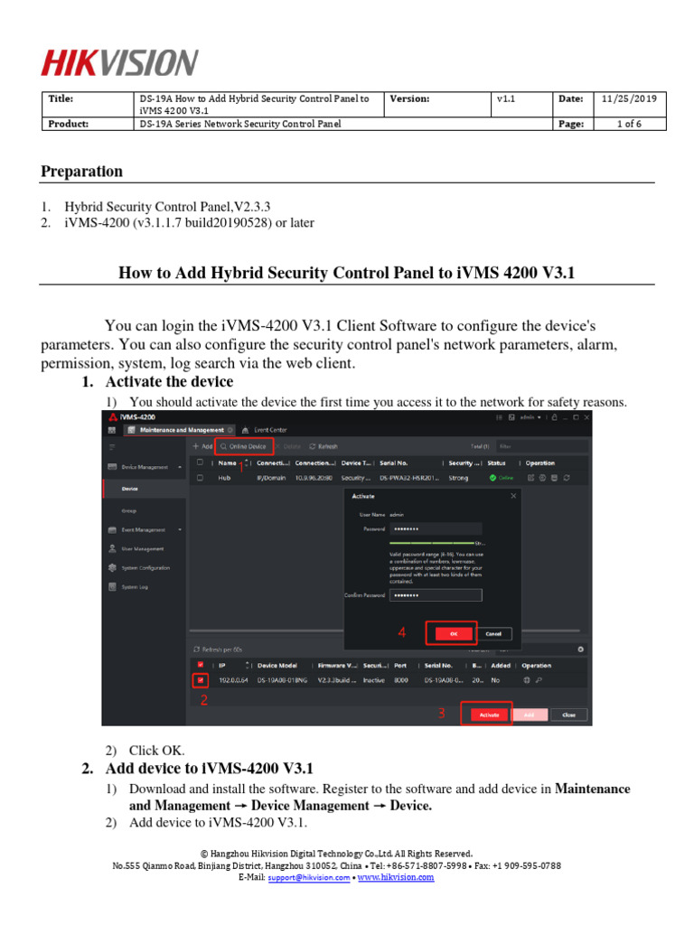 【1013】DS-19A How to Add Hybrid Security Control Panel to IVMS 4200 V3.1 | PDF | Password ...