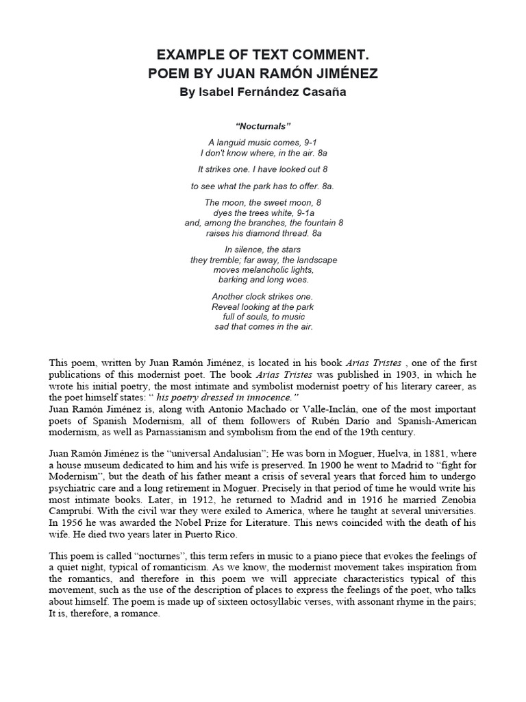 Text Commentary by Juan Ramón Jiménez | PDF | Poetry | Romanticism