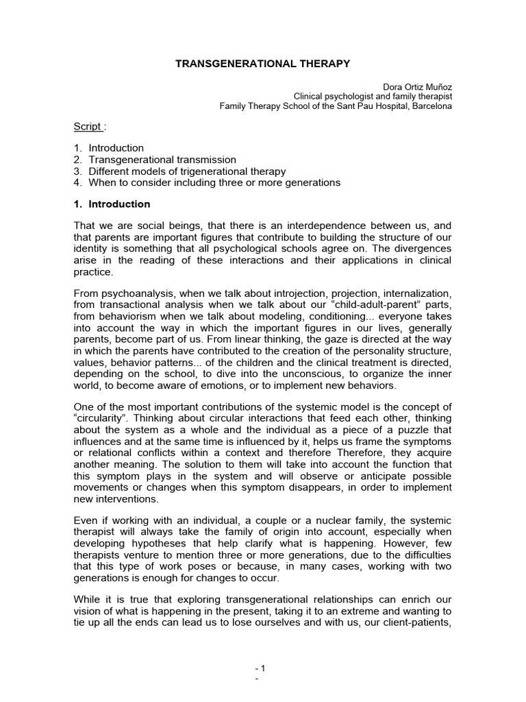 Transgenerational Therapy | PDF | Psychotherapy | Family Therapy