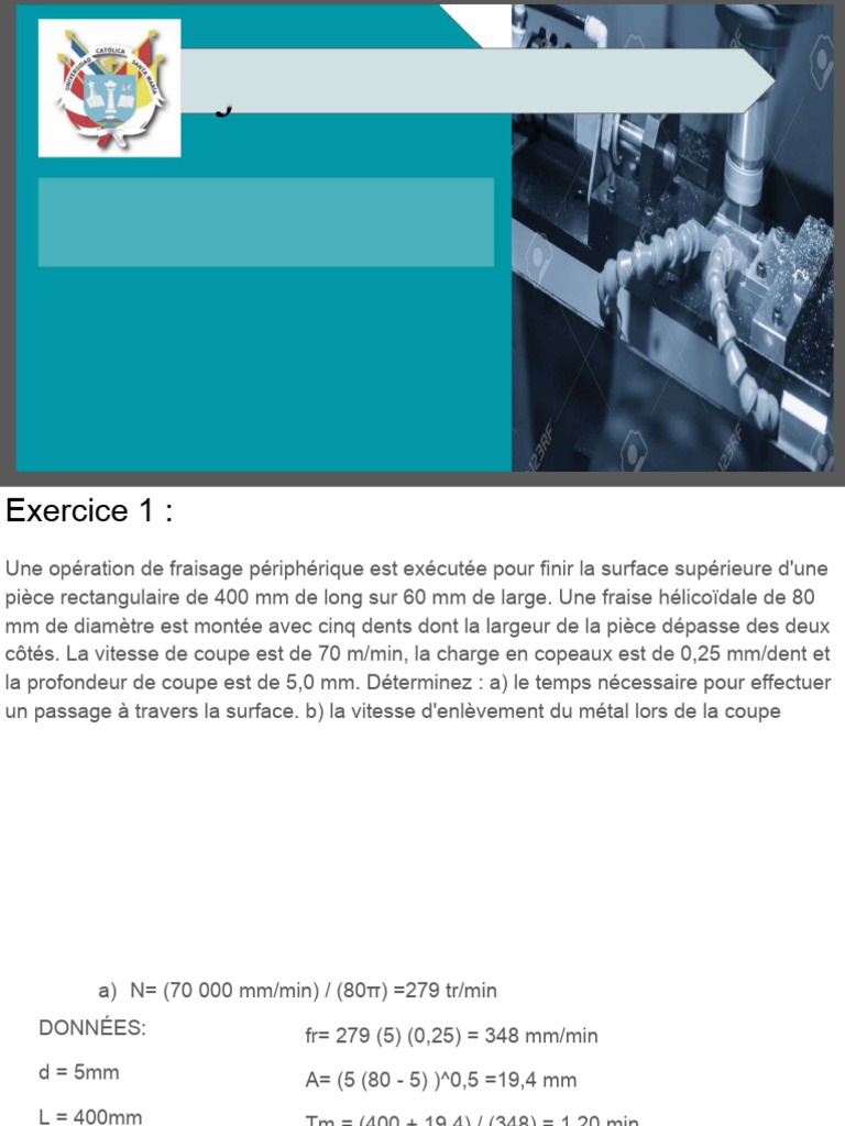 Exercices de Fraisage | PDF | Outil de tour | Métallurgie