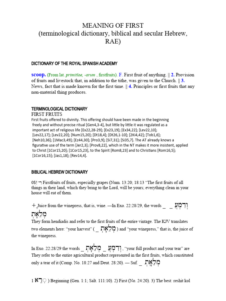 MEANING OF FIRST (Terminological Dictionary, Biblical and Secular ...