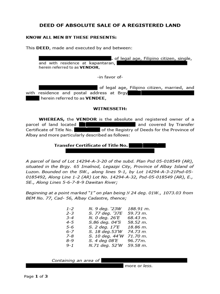 Deed of Absolute Sale - (Draft) | PDF | Justice | Crime & Violence