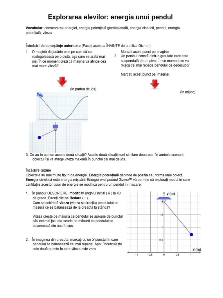 Explorarea Studenților: Energia Unui Pendul | PDF