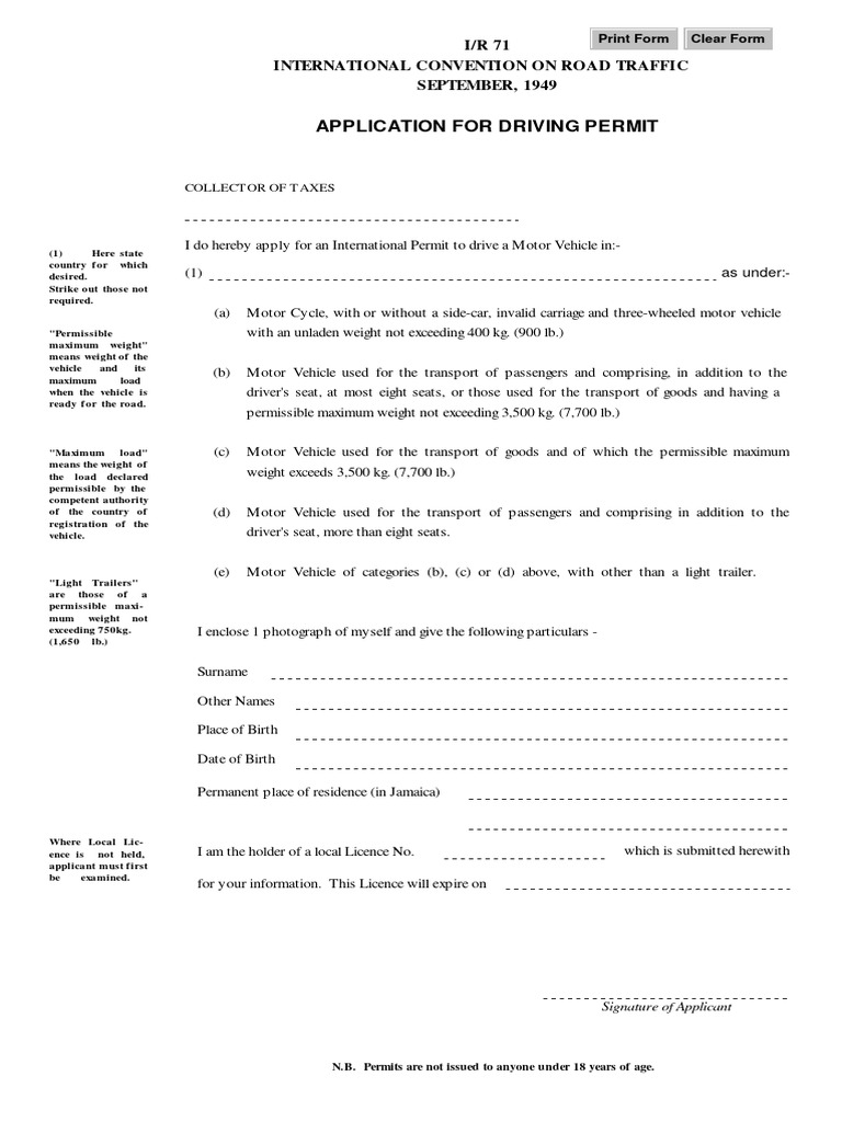 FORM - App For Driving Permit (International) Amended | PDF | Driving ...