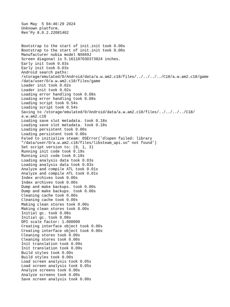 Ren'Py Game Initialization Log | PDF | Booting | Computing
