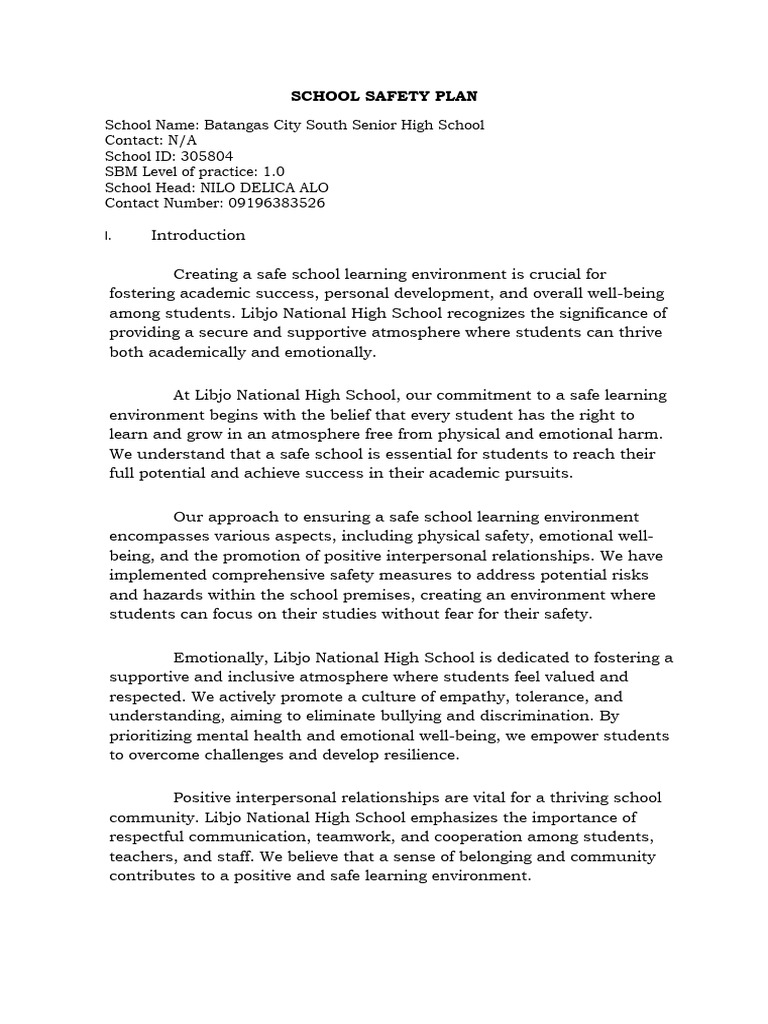 School Safety Plan Child Abuse | PDF | Teachers | Psychological Resilience