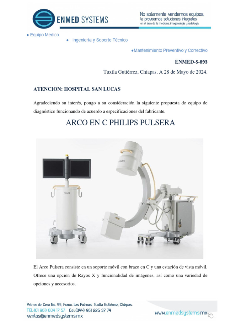 Cot 893. - Arco en C Pulsera Philips - Hospital San Lucas | PDF | Rayo X
