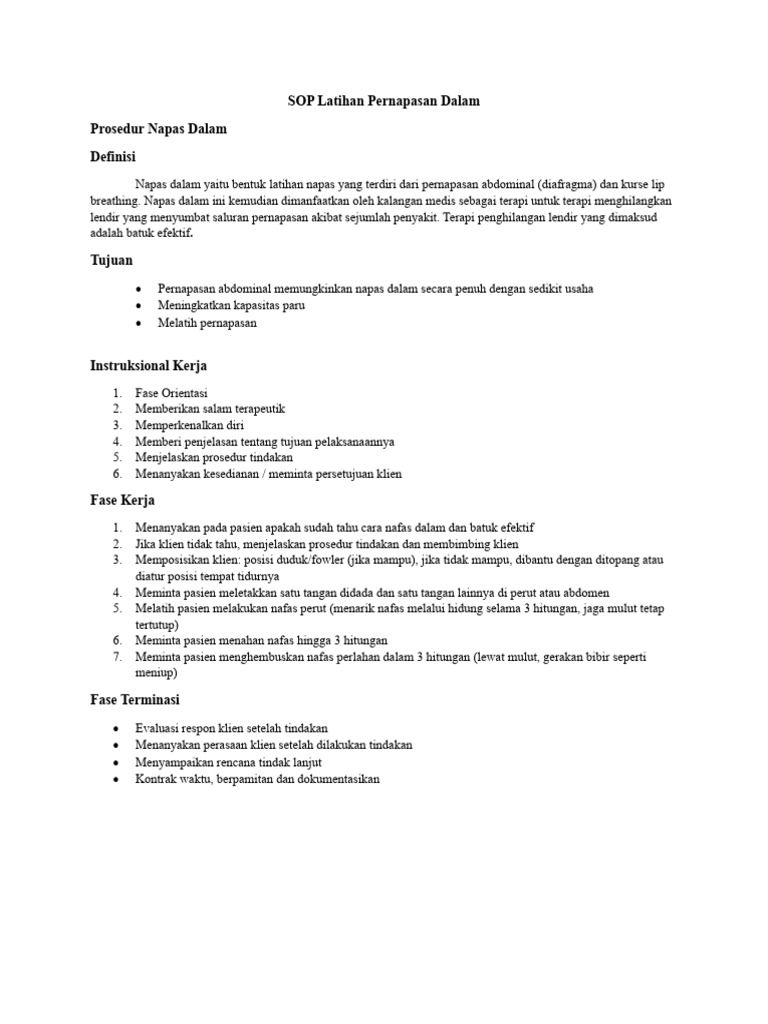 SOP Latihan Pernapasan Dalam | PDF