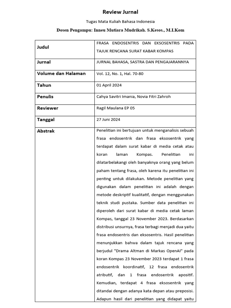 Analisis Frasa Endosentris dan Eksosentris | PDF